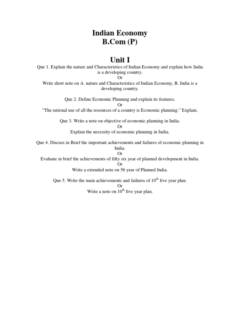 Indian Economy: B.Com Study Guide | PDF | Economy Of India | Economic ...