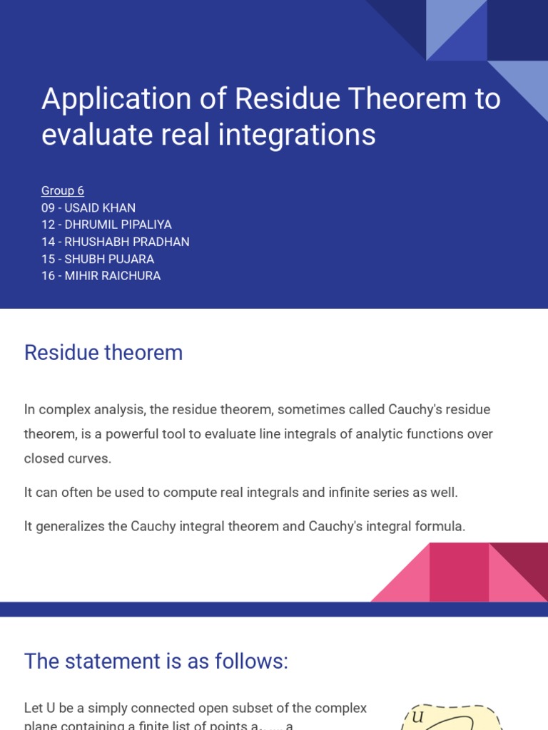 Application of Residue Theorem To Evaluate Real Integrations | PDF | Integral | Mathematics