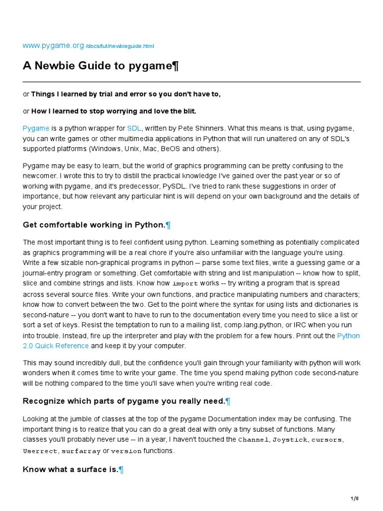 A Newbie Guide To Pygame Pdf Graphics Computing 