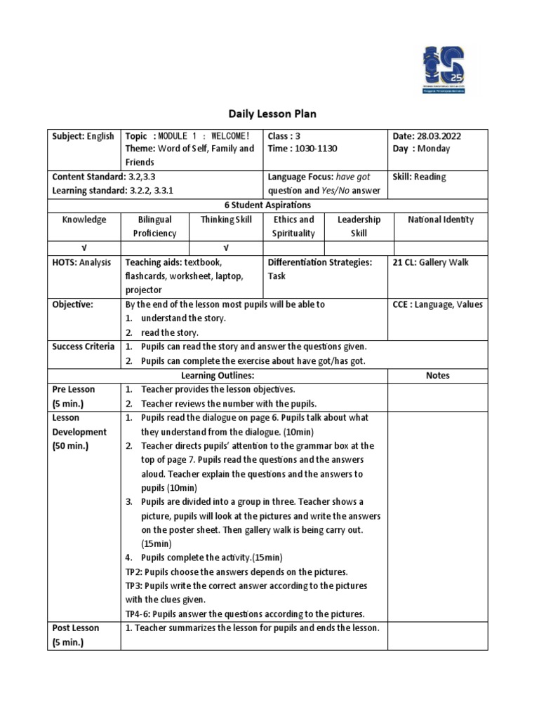 Daily Lesson Plan | PDF | Teachers | Lesson Plan
