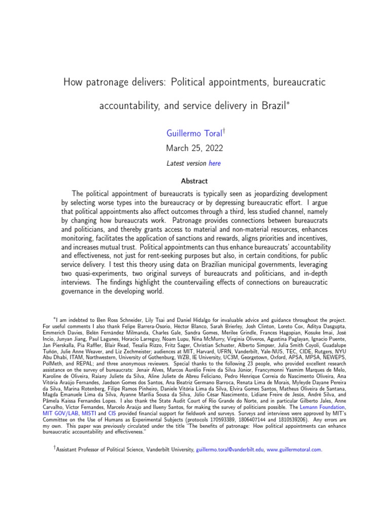 TORAL 2022-How Patronage Delivers. Political Appointments, Bureaucratic ...