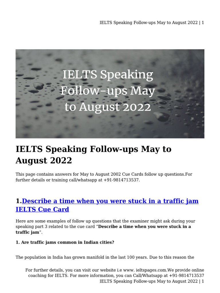IELTS Speaking Follow-ups: May-Aug 2022 | PDF | Chocolate
