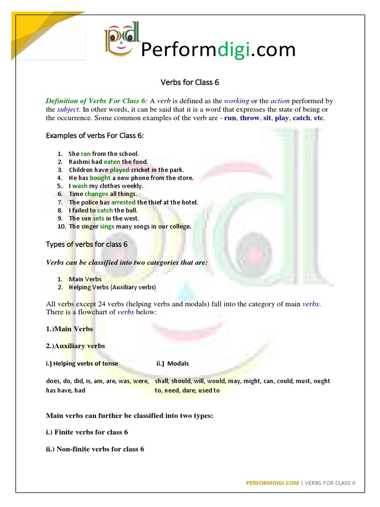 An In-Depth Guide to Verbs for Class 6: Definitions, Examples, and ...