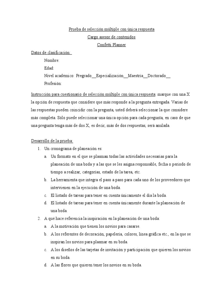 Prueba de Selección Múltiple Con Única Respuesta | PDF | Crecimiento ...