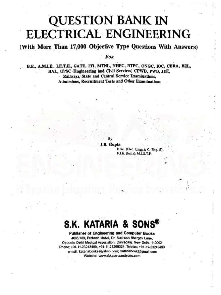 Question Bank in Electrical Engineering by J.B. Gupta Book | PDF