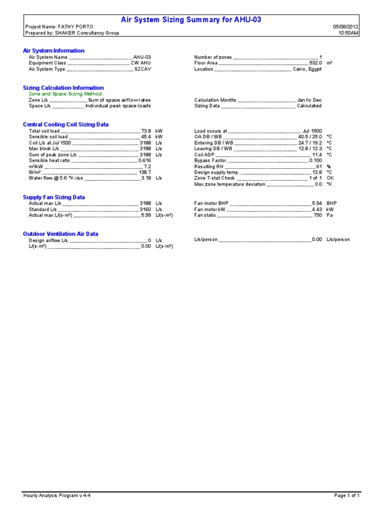 Air System Sizing Summary For AHU-03 | PDF | Ventilation (Architecture) | Building Engineering