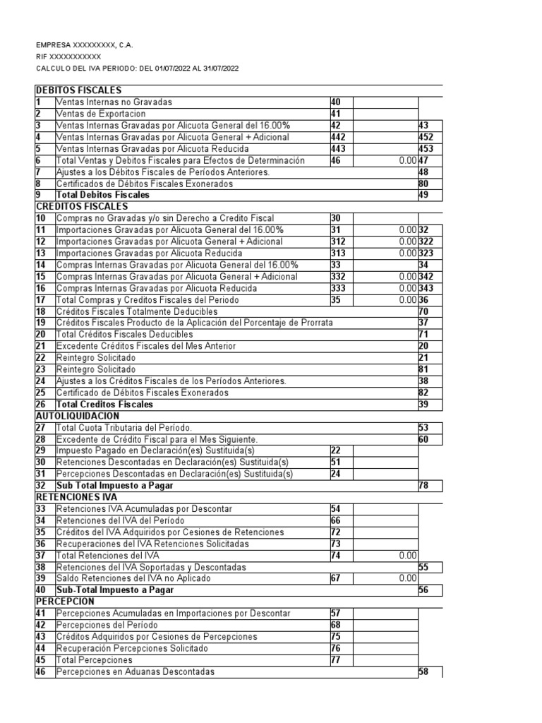 Planilla de Declaracion de IVA (Seniat) | PDF | Impuestos | Impuesto al ...
