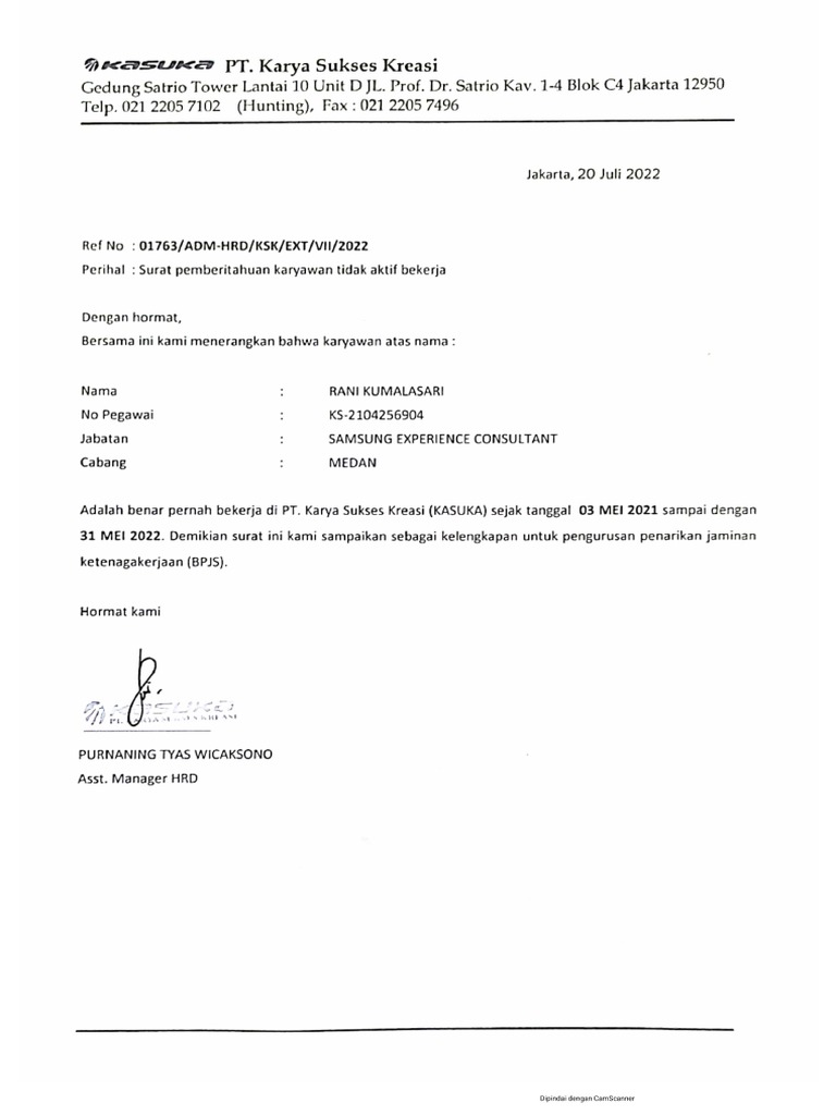 Surat Paklaring Rani Kumalasari | PDF