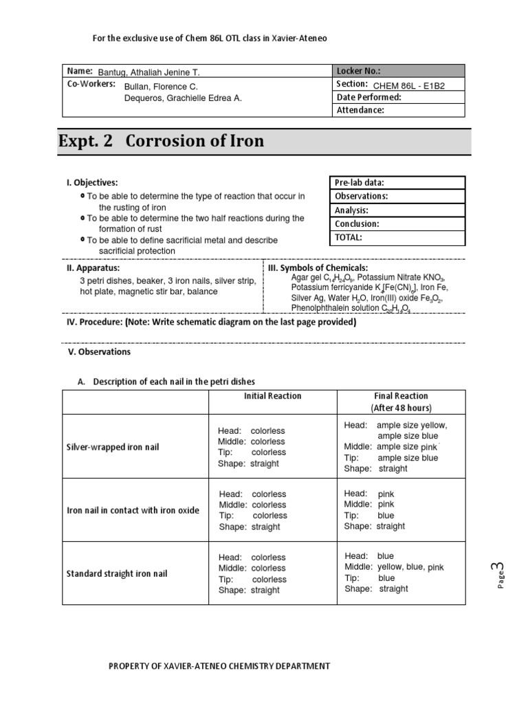 Corrosion of Iron: Experimental Analysis | PDF | Corrosion | Redox