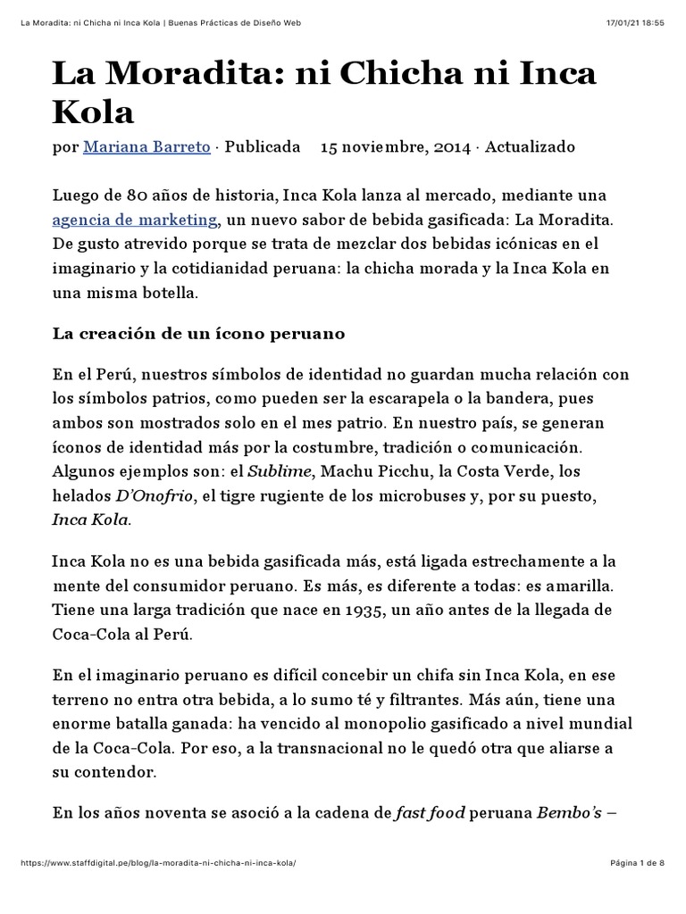 La Moradita - Ni Chicha Ni Inca Kola | PDF | Imperio Inca | Perú