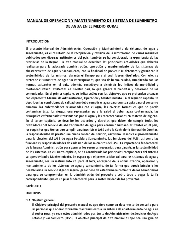 Manual de Operacion y Mantenimiento de Sistemas de Suministro de Agua en El Medio Rural | PDF ...