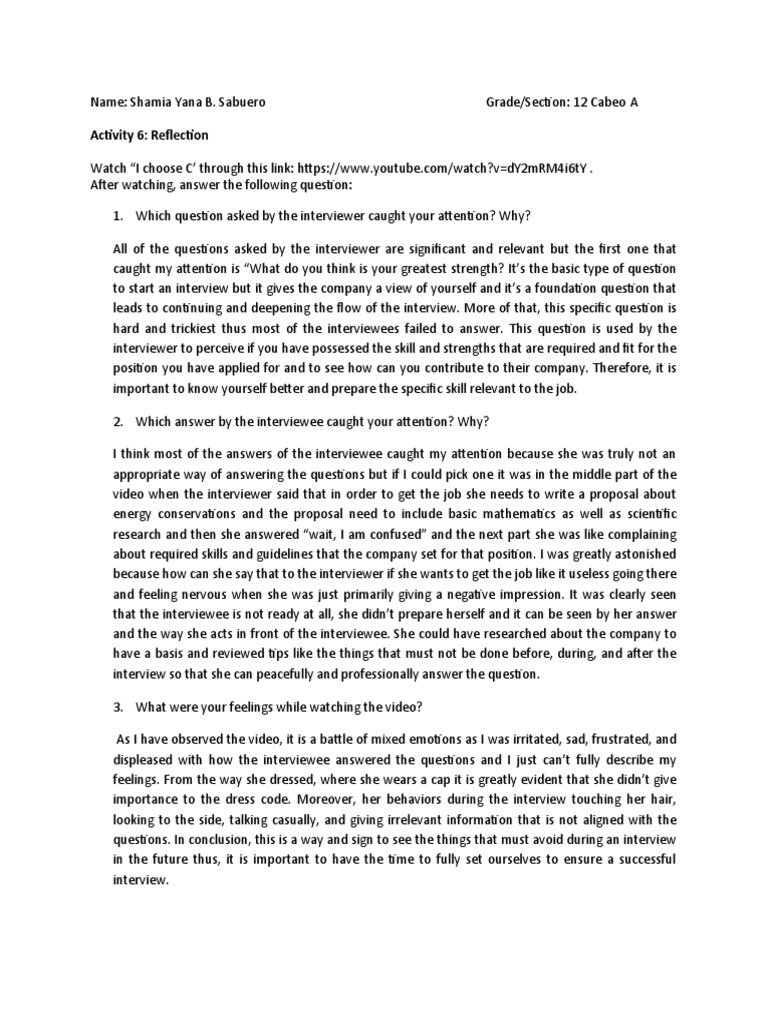 Interview Reflection: Key Takeaways | PDF | Attention | Interview