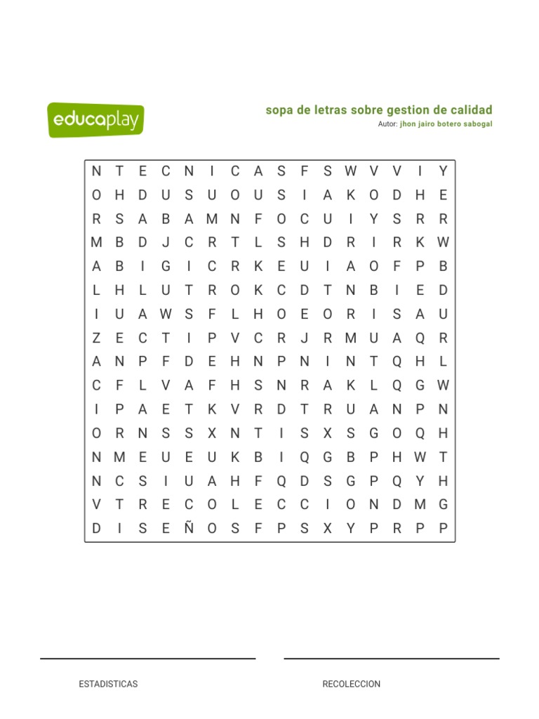 Sopa de Letras - Sopa de Letras Sobre Gestion de Calidad | PDF