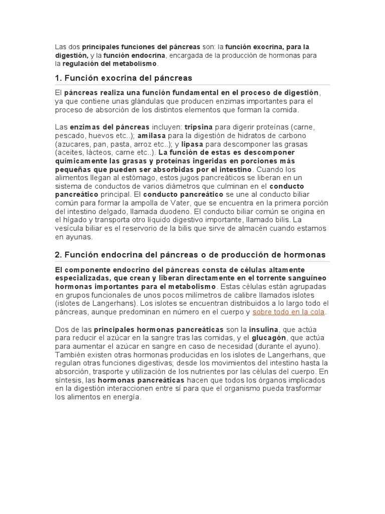 Funciones Clave del Páncreas | PDF | Digestión | Páncreas