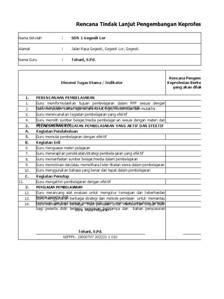 Program Tindak Lanjut Kerja Guru | PDF | Karier & Perkembangan