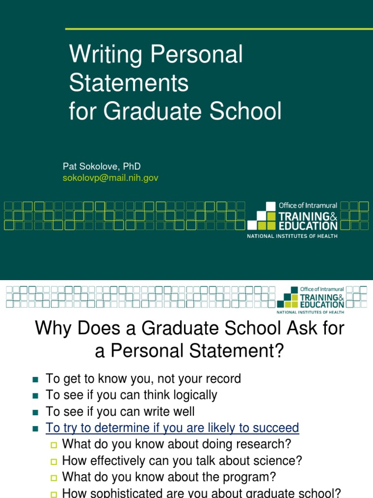 Writing Personal Statements For Graduate School: Pat Sokolove, PHD ...
