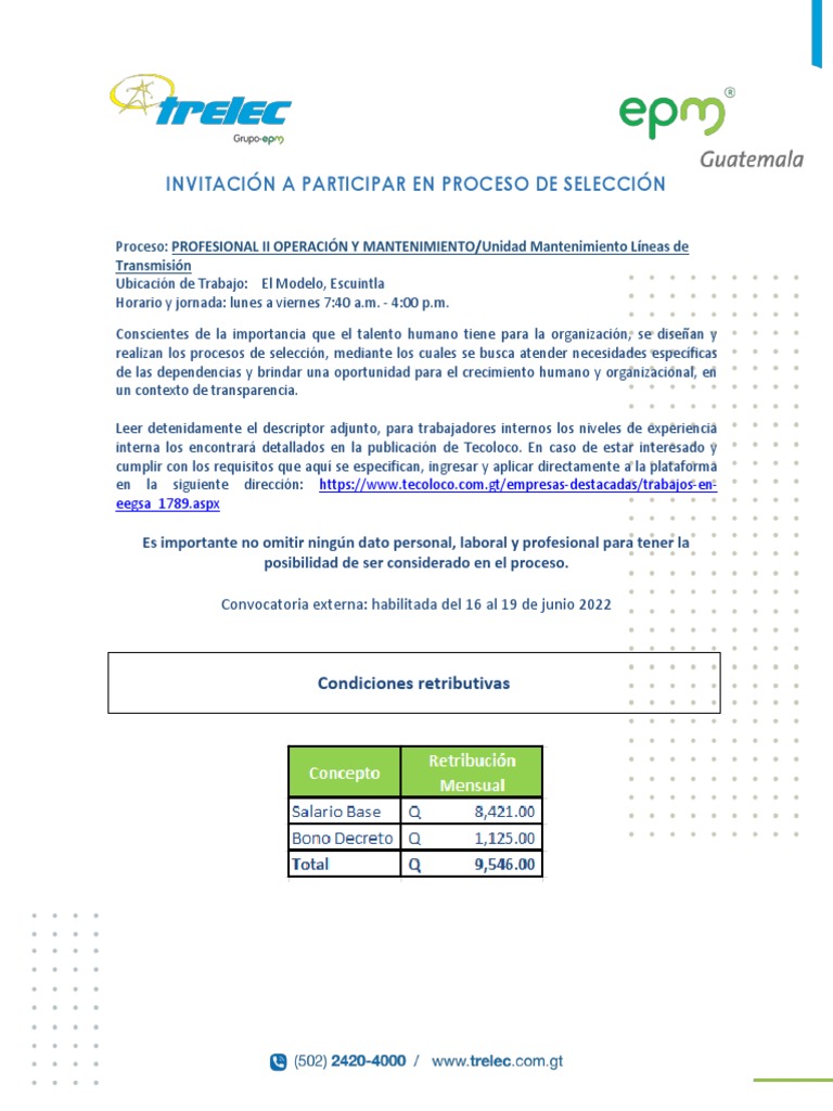 Profesional II Operación y Mantenimiento TRELEC | PDF | Crecimiento ...