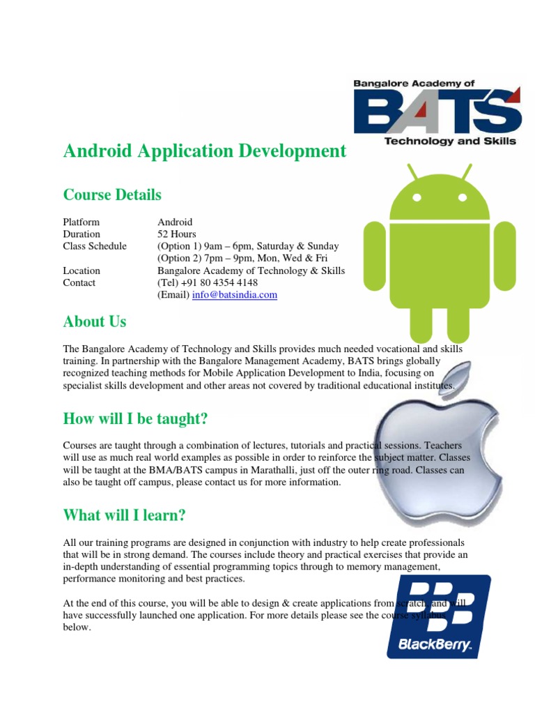 Android Application Development Course Syllabus Pdf Android Operating System Bluetooth