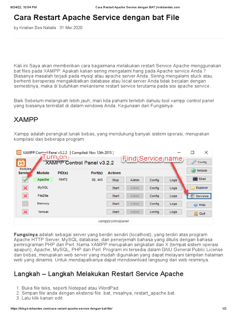 Cara Restart Apache Service Dengan Bat File | PDF