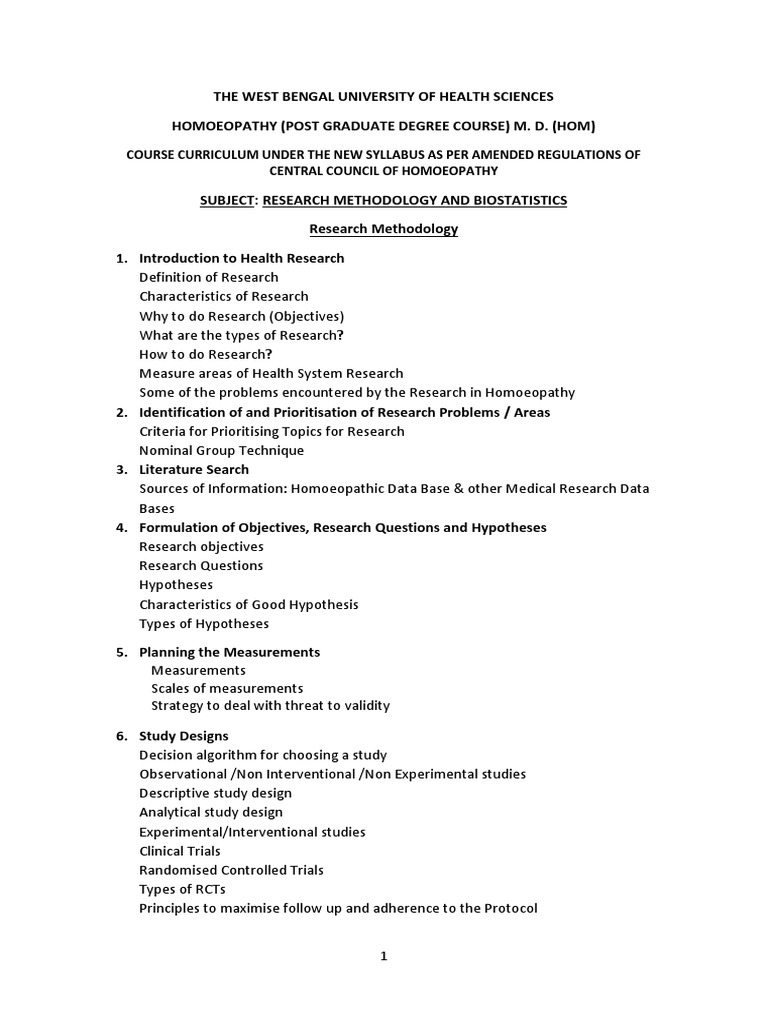 Research Methodology and Biostatistics - Syllabus & Curriculum - M.D ...