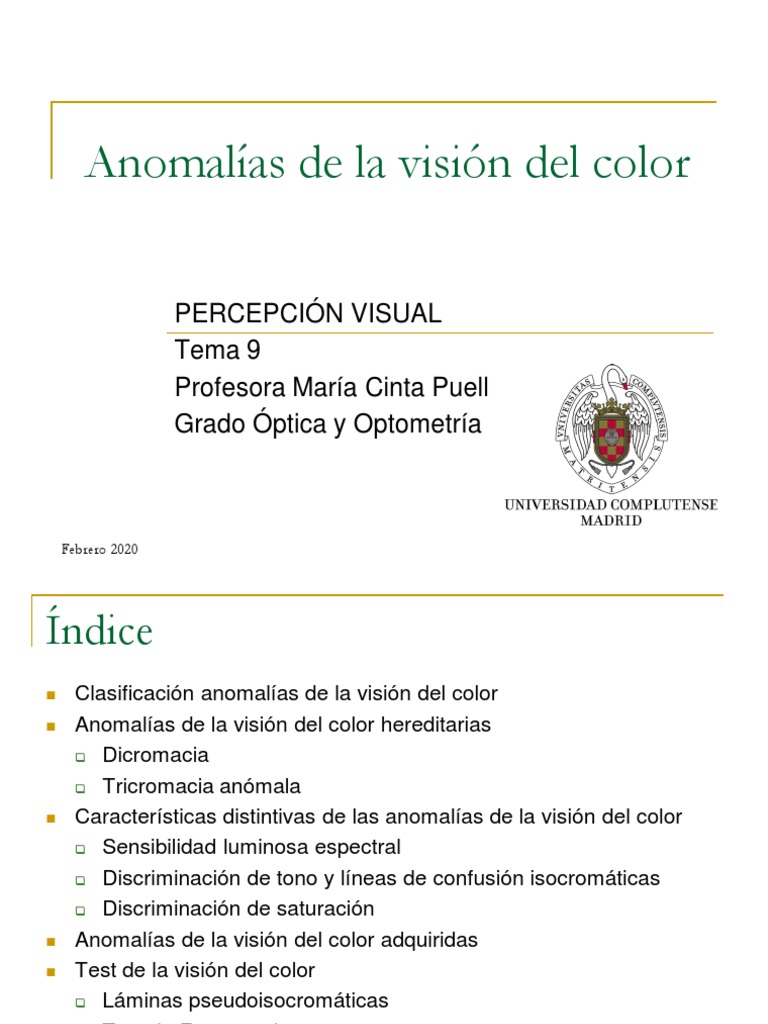 TEMA 9. Anomalias Color | PDF | Color | Percepción visual