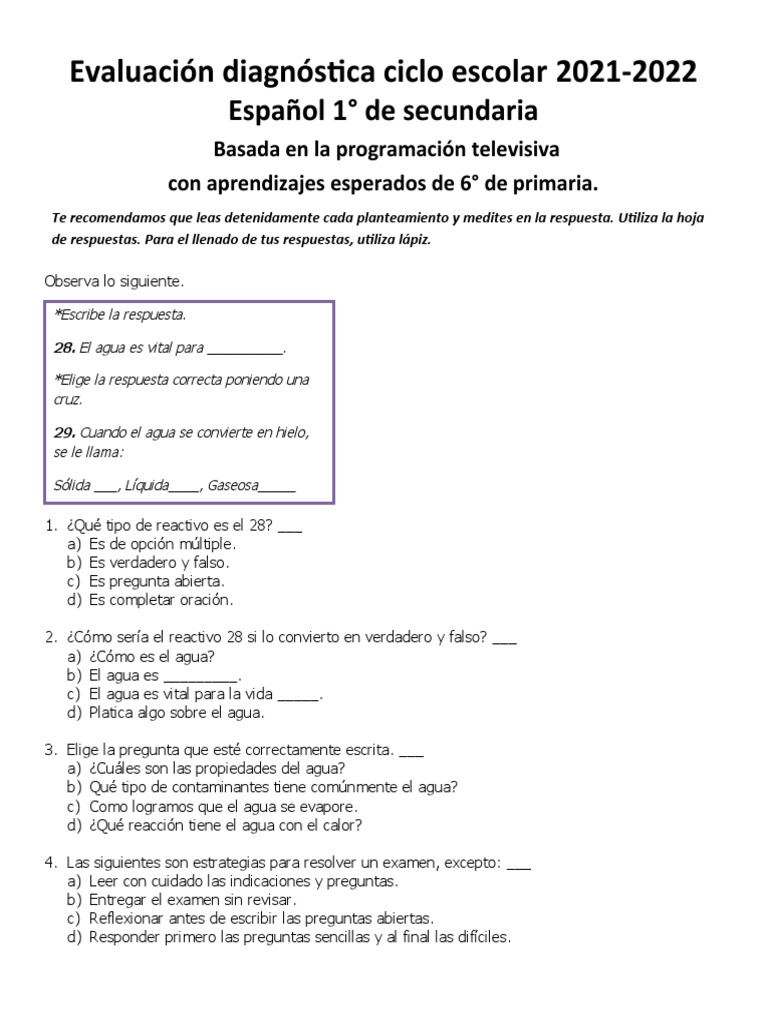Diagnóstico Español 1° | PDF | Plural | Prueba (evaluación)