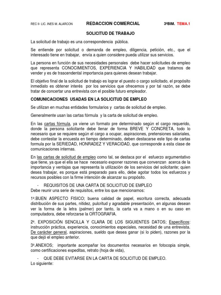 Solicitud de Trabajo | PDF