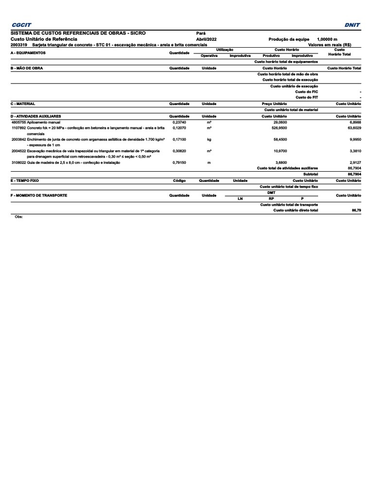 Sicro Sargeta - STC 01 | PDF | Setores econômicos | Materiais de construção