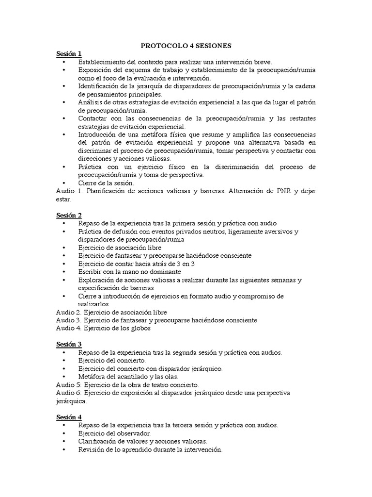 Protocolo 4 Sesiones | PDF | Pensamiento | Mente