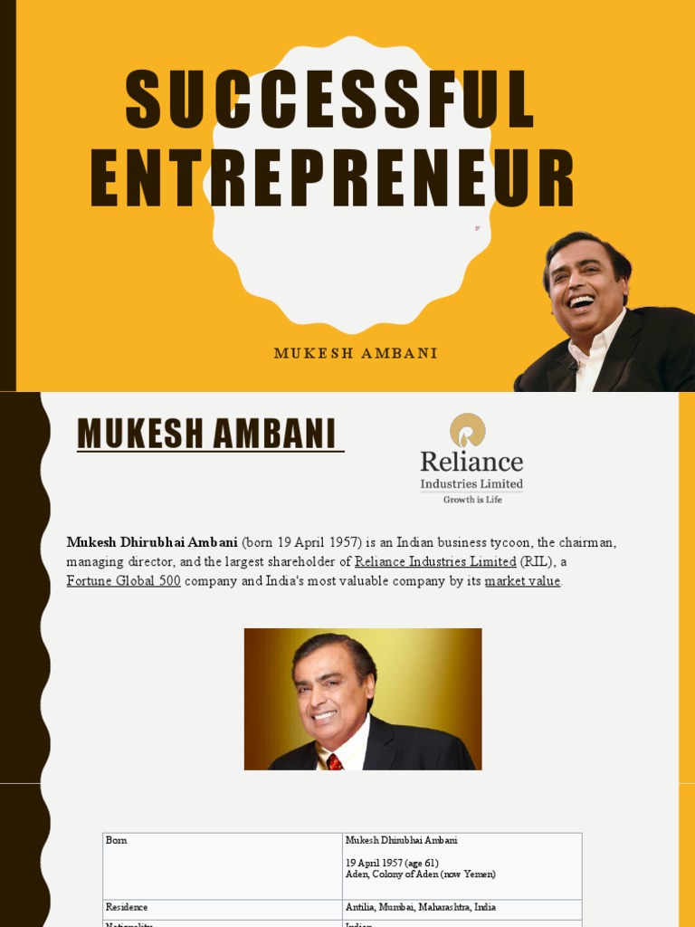 Mukesh Ambani: The Successful Entrepreneur Behind Reliance Industries | PDF | Business | Economies