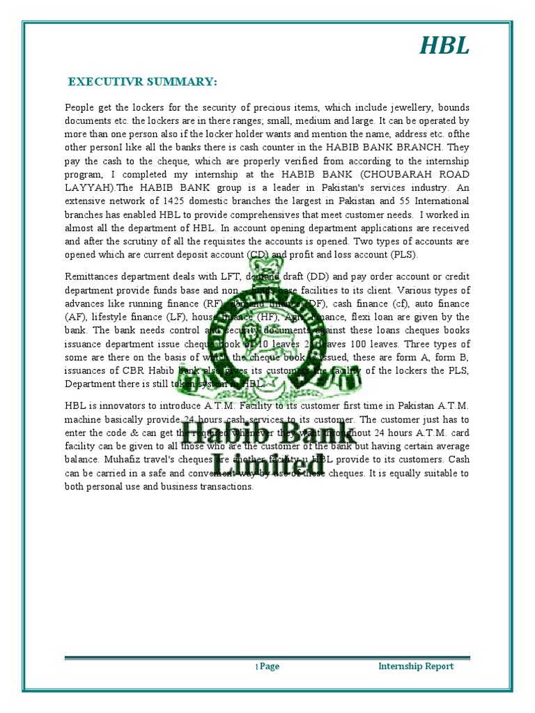 Muhammad Qaiser HBL Report | PDF | Cheque | Banks