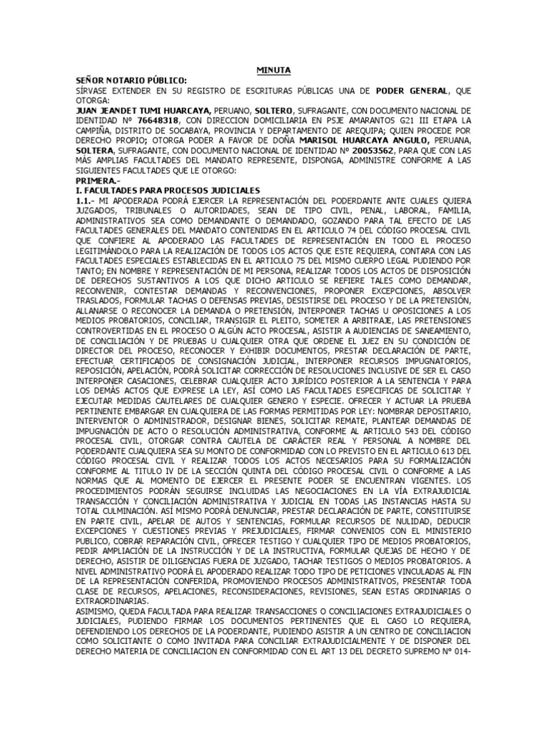 Otorgamiento de poder general para representación legal y ...