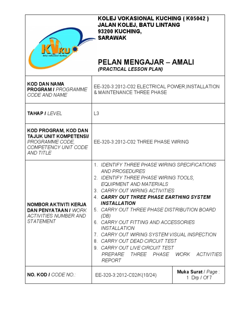 Pelan Mengajar Amali - Earthing | PDF