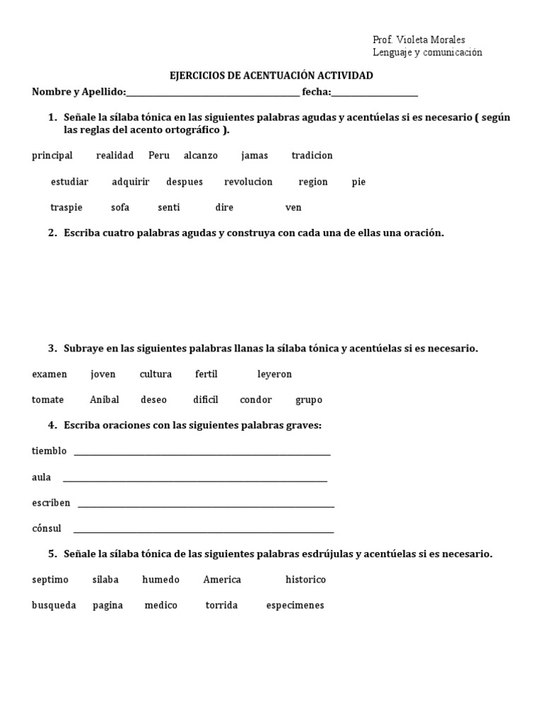 Ejercicios de Acentuacion | Descargar gratis PDF | Estrés (lingüística ...