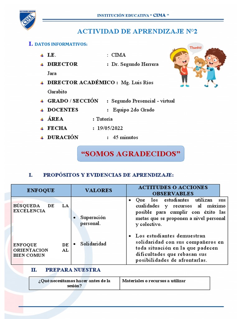 Actividad de Tutoría: Ser Agradecidos | PDF | Crecimiento personal y ...