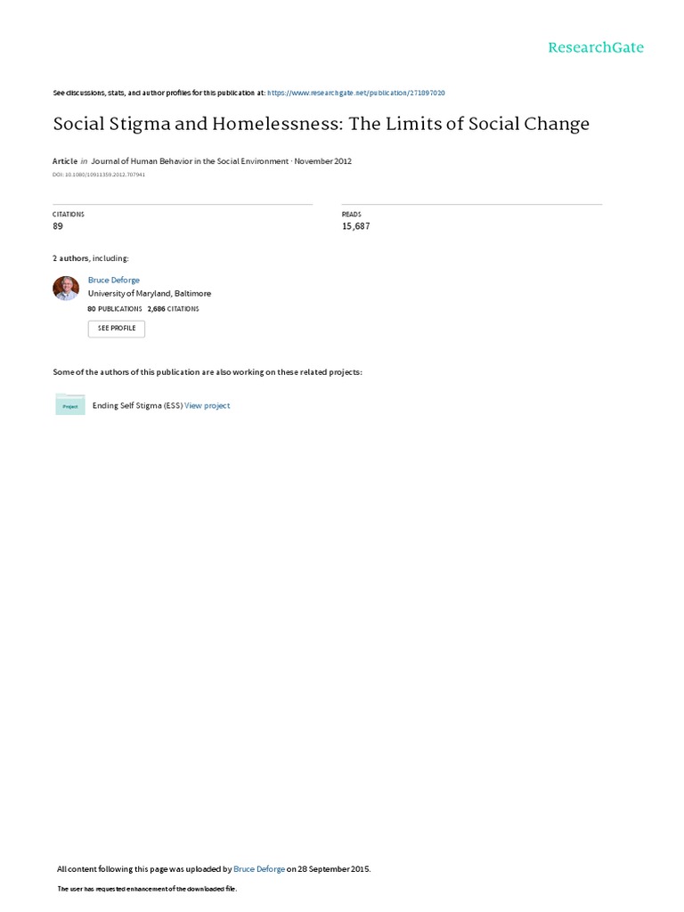 Social Stigma and Homelessness: The Limits of Social Change | PDF ...