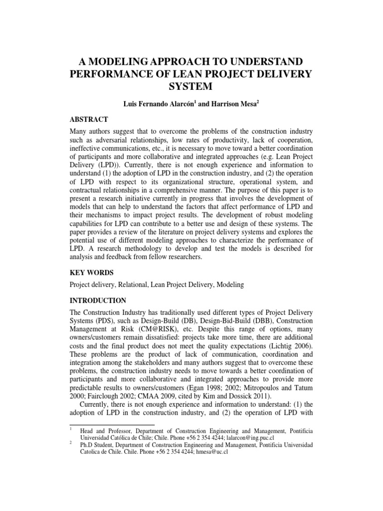 Understanding Lean Project Delivery Performance | PDF | Conceptual ...