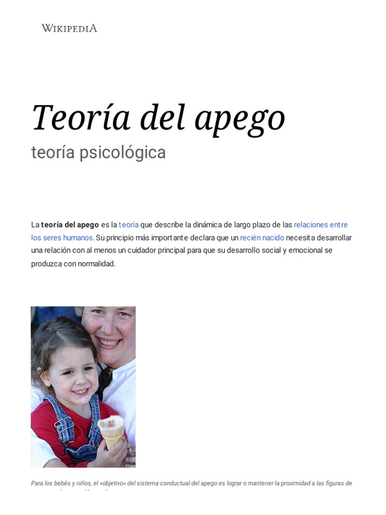 Teoría Del Apego - Wikipedia, La Enciclopedia Libre | PDF | Teoría de apego | Infancia