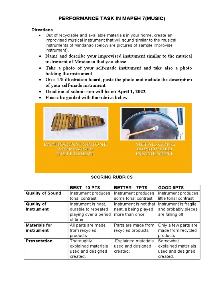 Performance Task in Mapeh 7 (Music) : Directions | PDF