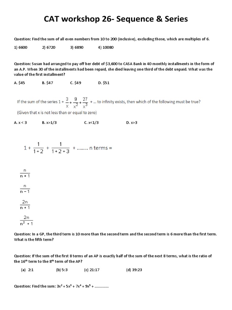 Workshop - 26 (Sequence & Series) | PDF | Numbers | Elementary Mathematics