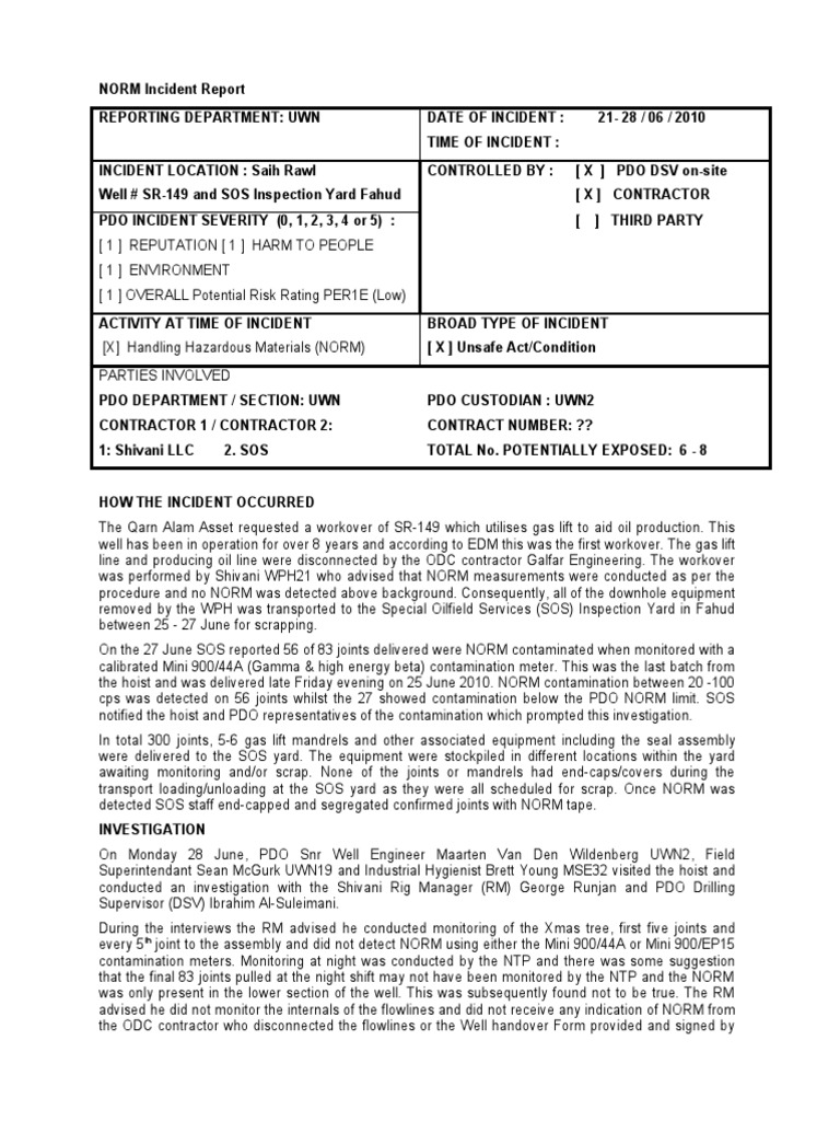 NORM Incident at Saih Rawl Well | PDF | Radioactive Contamination ...