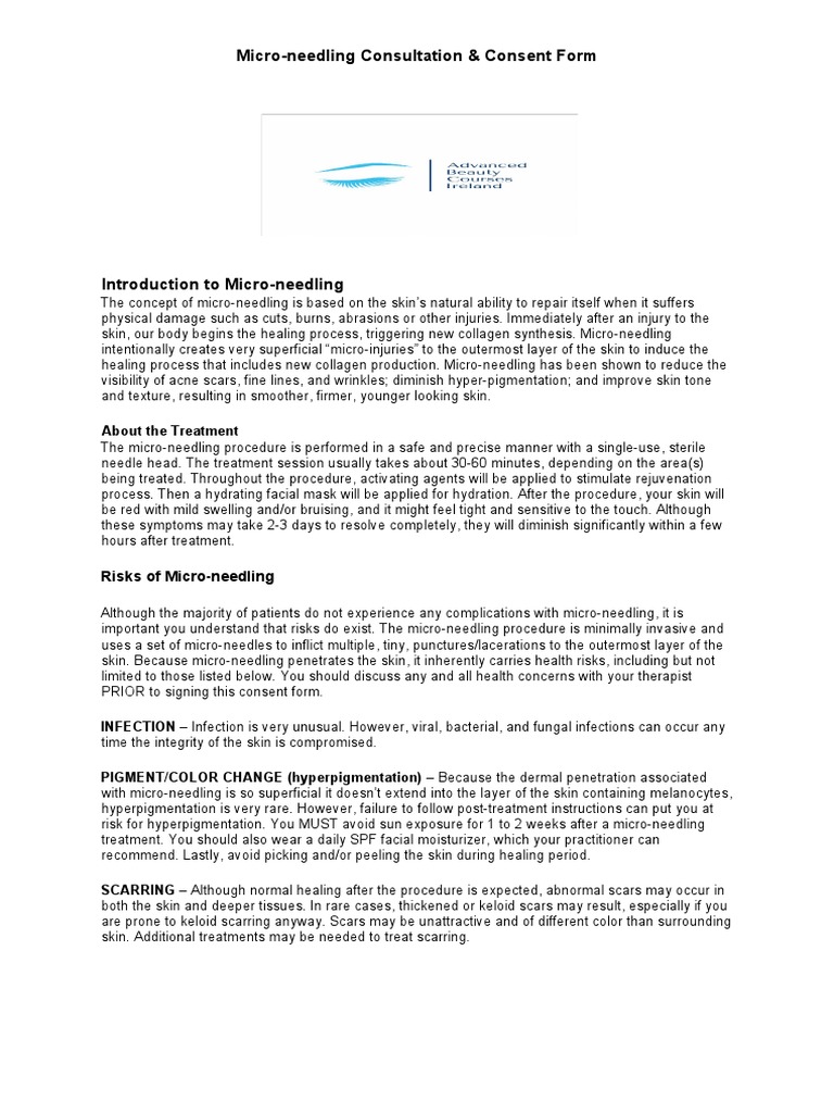 Micro-Needling Consultation & Consent Form | PDF | Scar | Dermatitis
