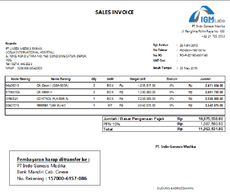 Proposed Sales Invoice Printout | PDF