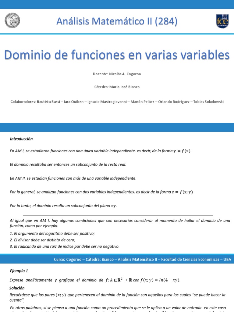 01-Dominio de Funciones en Varias Variables | PDF | Función (Matemáticas) | Logaritmo