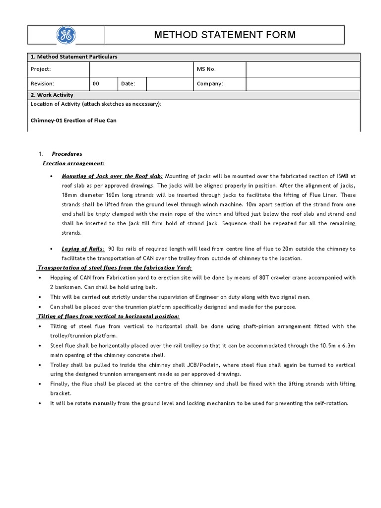 Flue Can Erection Method Statement | PDF | Chimney | Crane (Machine)