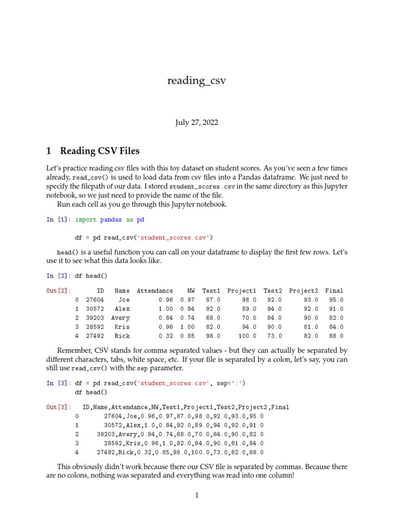 Reading CSV | PDF | Comma Separated Values | Information Technology ...