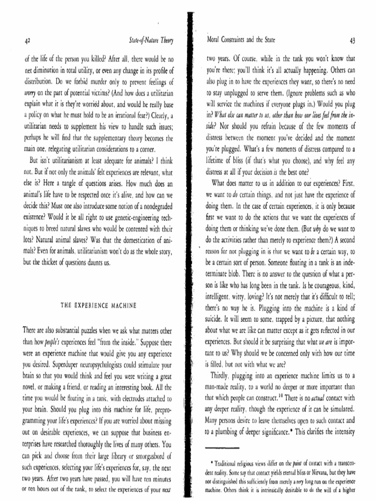 Nozick - The Experience Machine | PDF
