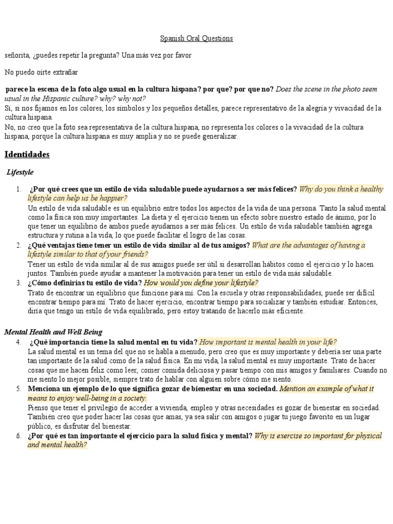 Final Oral Spanish Questions - Shradha | Descargar gratis PDF ...