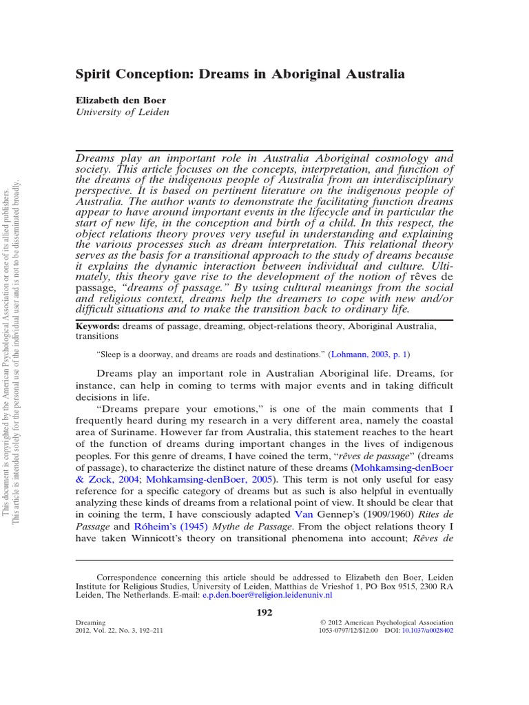 (Dreaming Vol. 22 Iss. 3) Den Boer, Elizabeth - Spirit Conception ...
