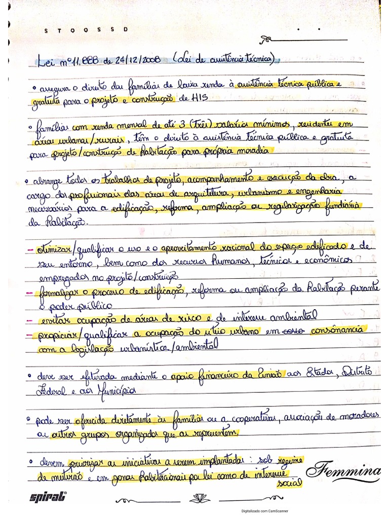 Notas de Aula - Lei 11888-08 | PDF